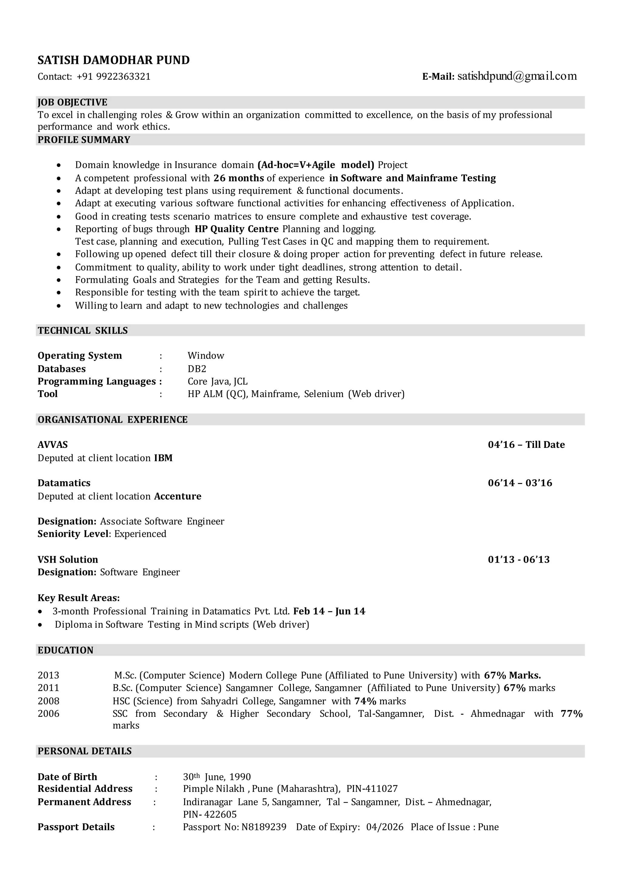 Resume_Mainframe_Insurance_Selenium | DOCX