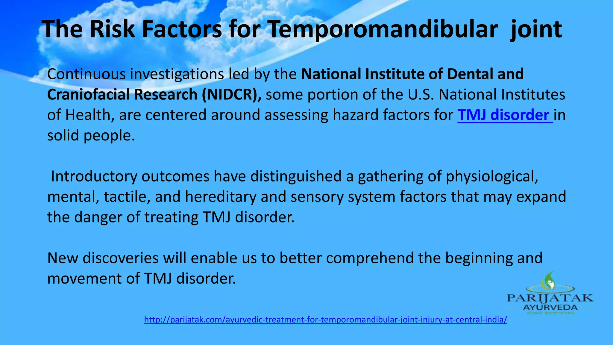 TEMPOROMANDIBULAR JOINT INJURY TREATMENT | PPTX