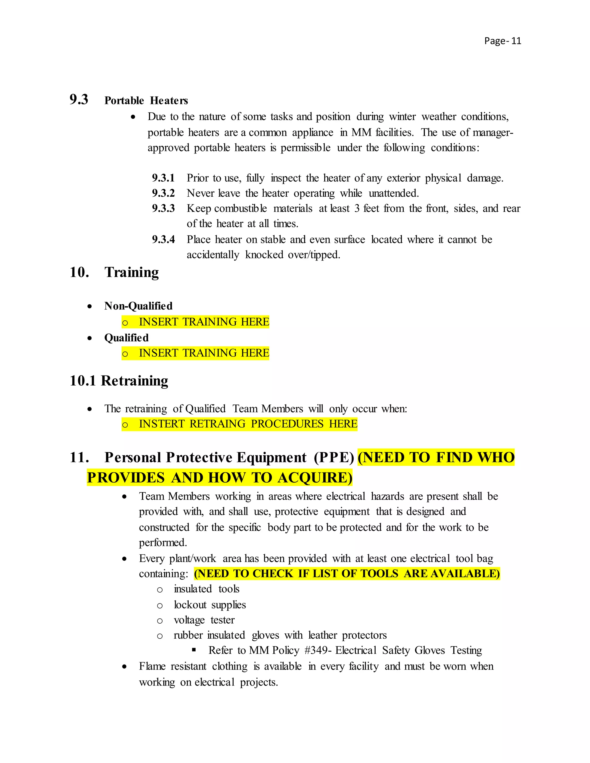 MM Electrical Safety Policy-Procedure draft 2 | DOCX | Manufacturing ...