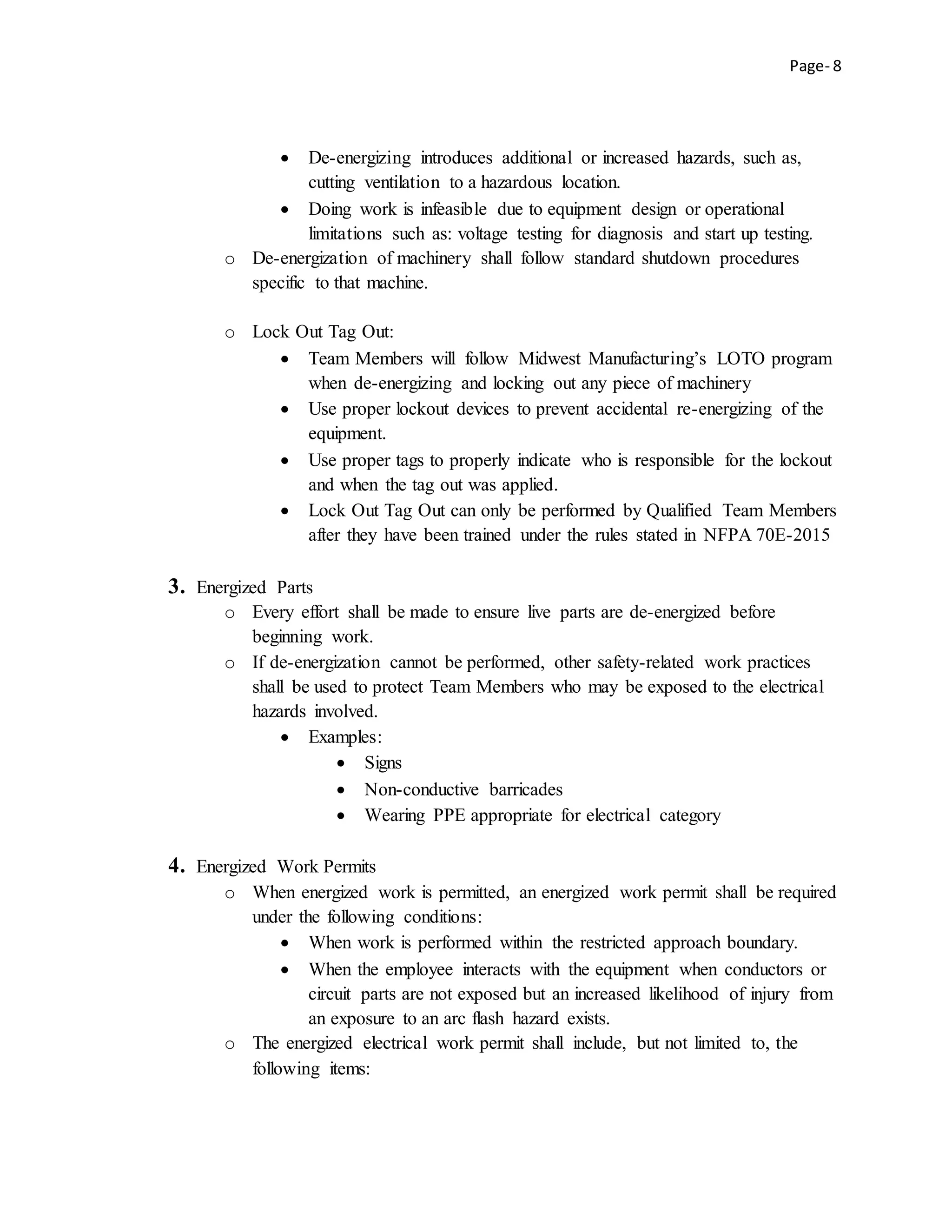 MM Electrical Safety Policy-Procedure draft 2 | DOCX | Manufacturing ...