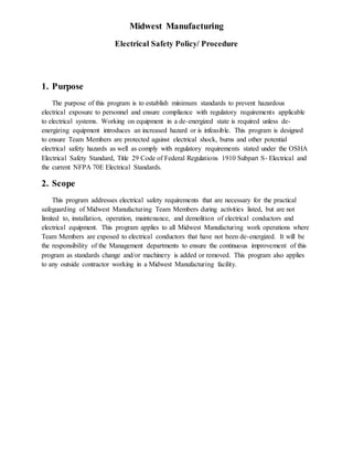 MM Electrical Safety Policy-Procedure draft 2 | DOCX | Manufacturing ...