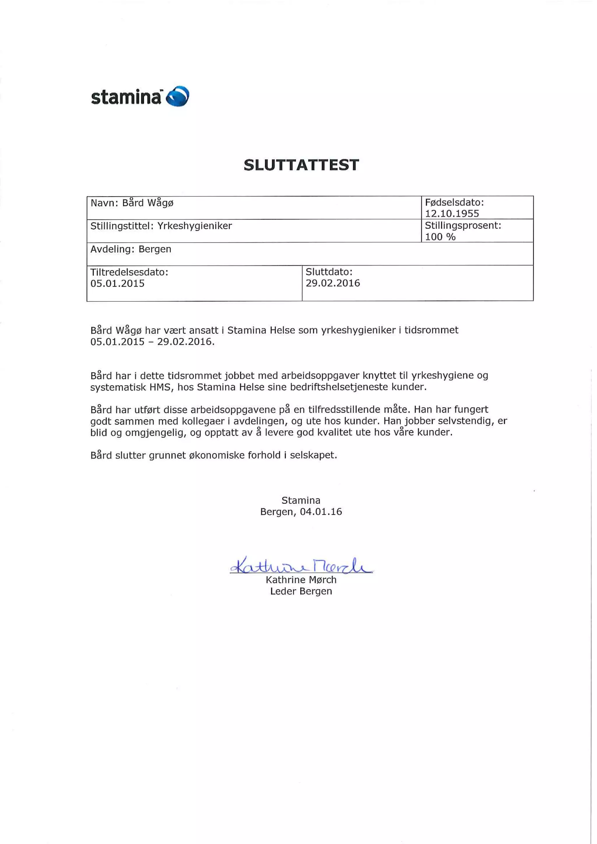 Stamina Helse - Sluttattest | PDF