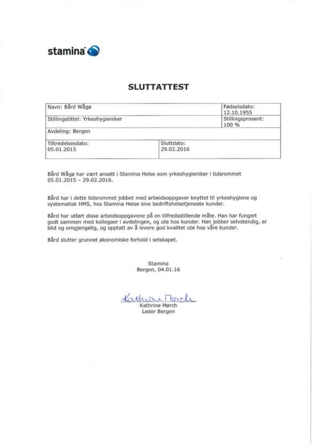 Stamina Helse - Sluttattest