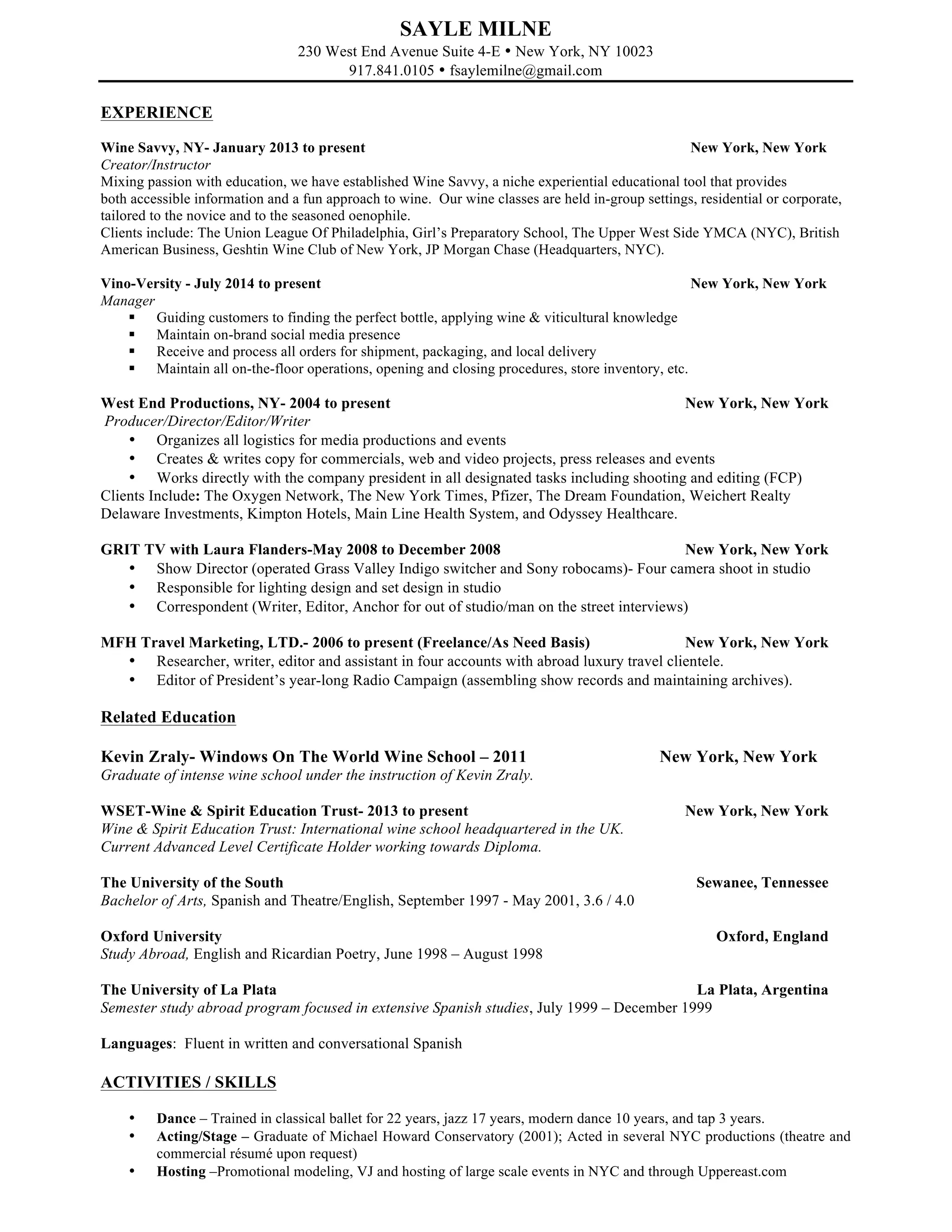 SAYLE MILNE-Wine Savvy Resume-Revised* | PDF