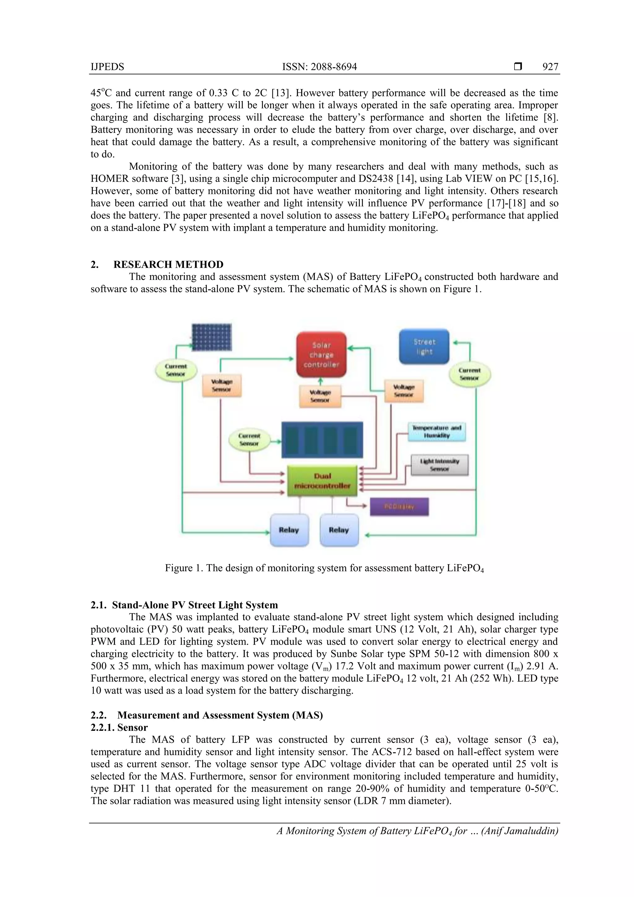 A Monitoring System of Battery LiFePO4 for Assessment Stand-Alone Street Light Photovoltaic ...
