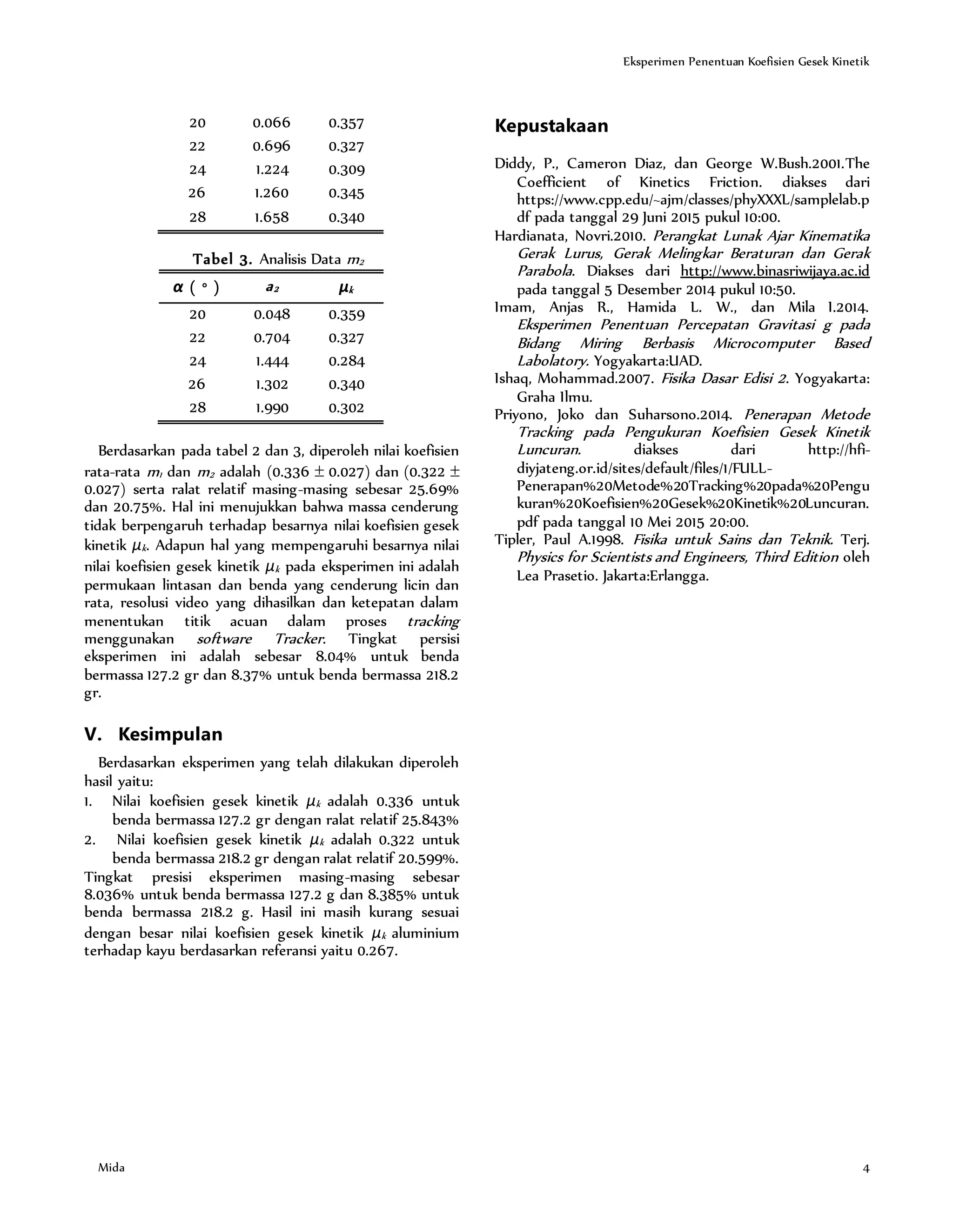 Eksperimen Penentuan Koefisien Gesek Kinetik μk pada Bidang Miring ...
