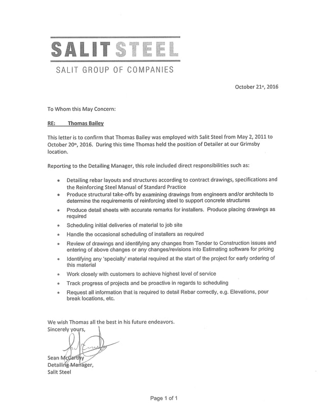 Thomas Bailey - Reference Letter | PDF