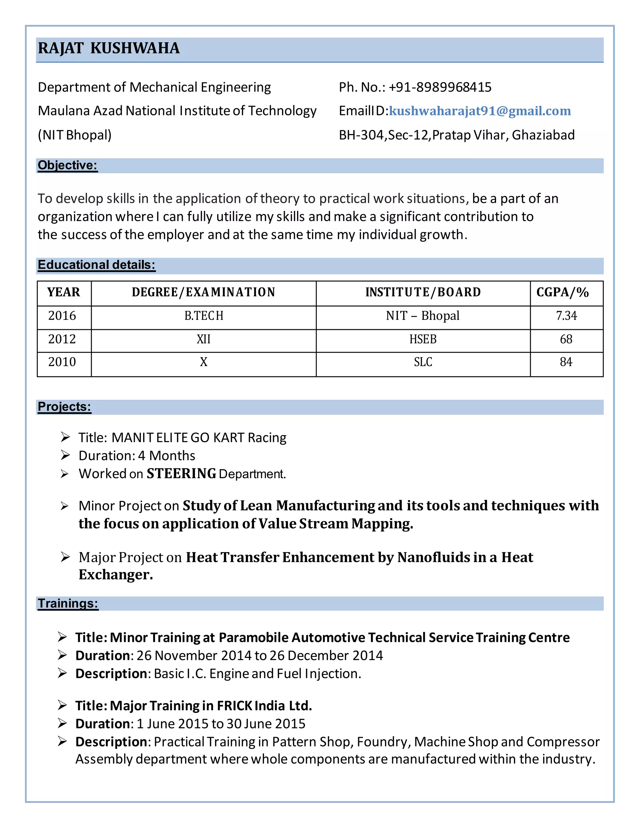 Rajat Kushwaha CV | DOCX
