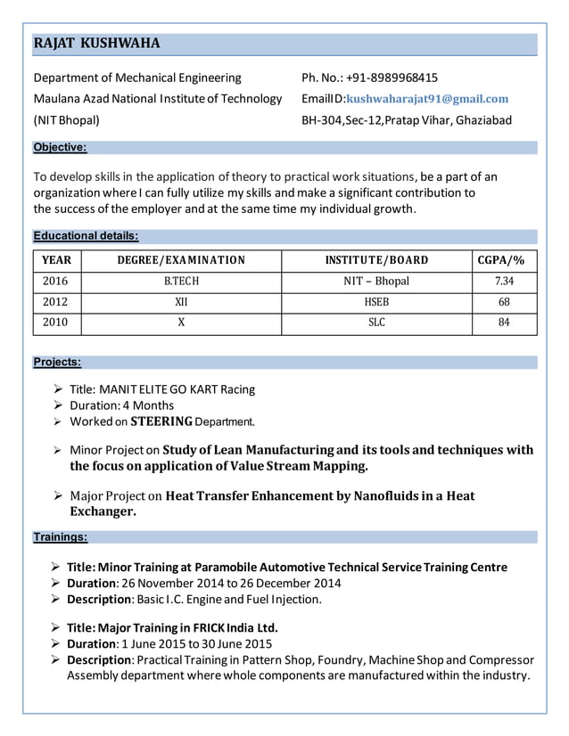 Rajat Kushwaha CV | PDF