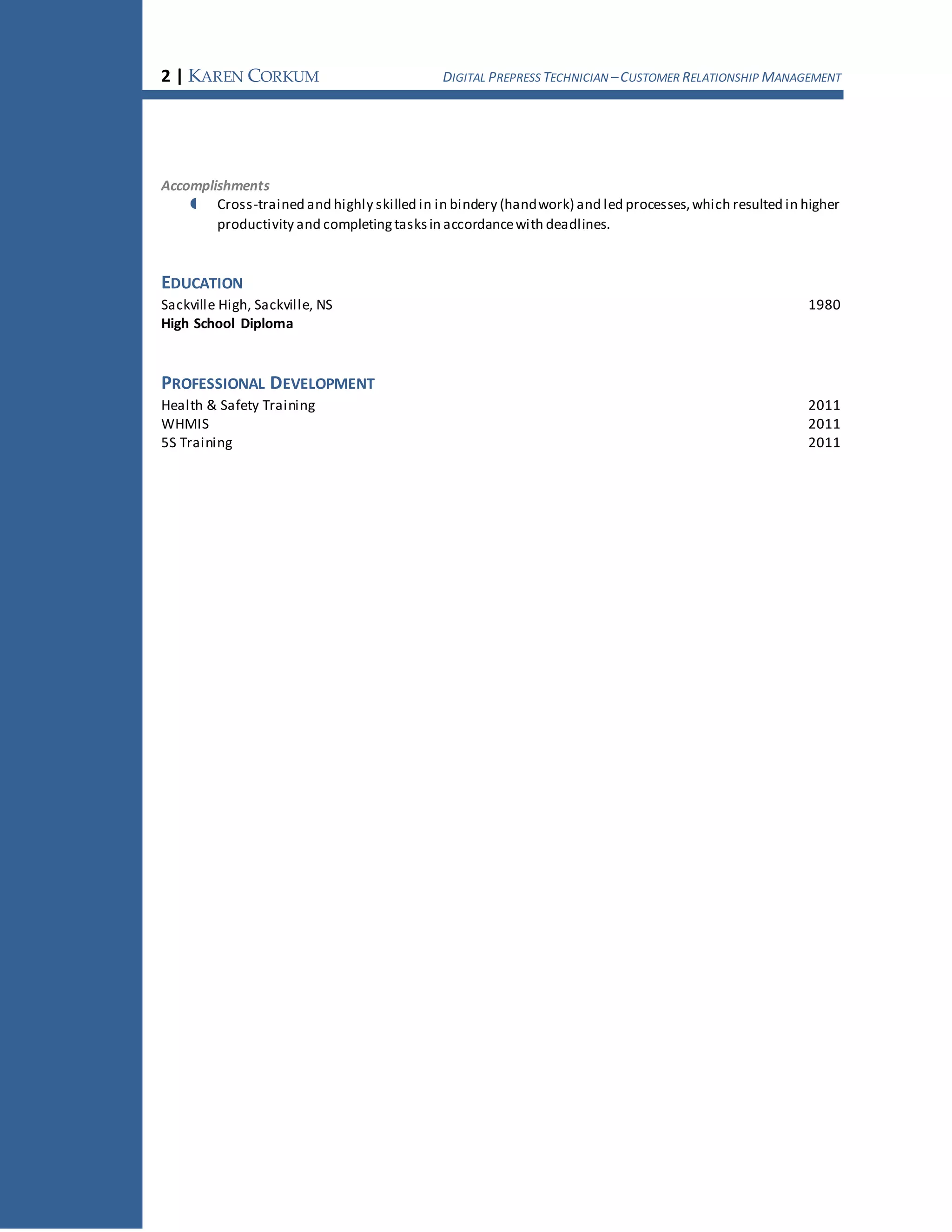 Karen Corkum Resume Sept 2016 | DOCX | Computing | Technology & Computing