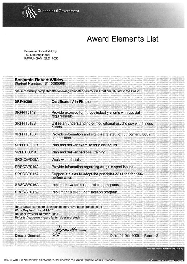 Certificate IV in Fitness SRF40206 TAFE Transcript P2 | PDF