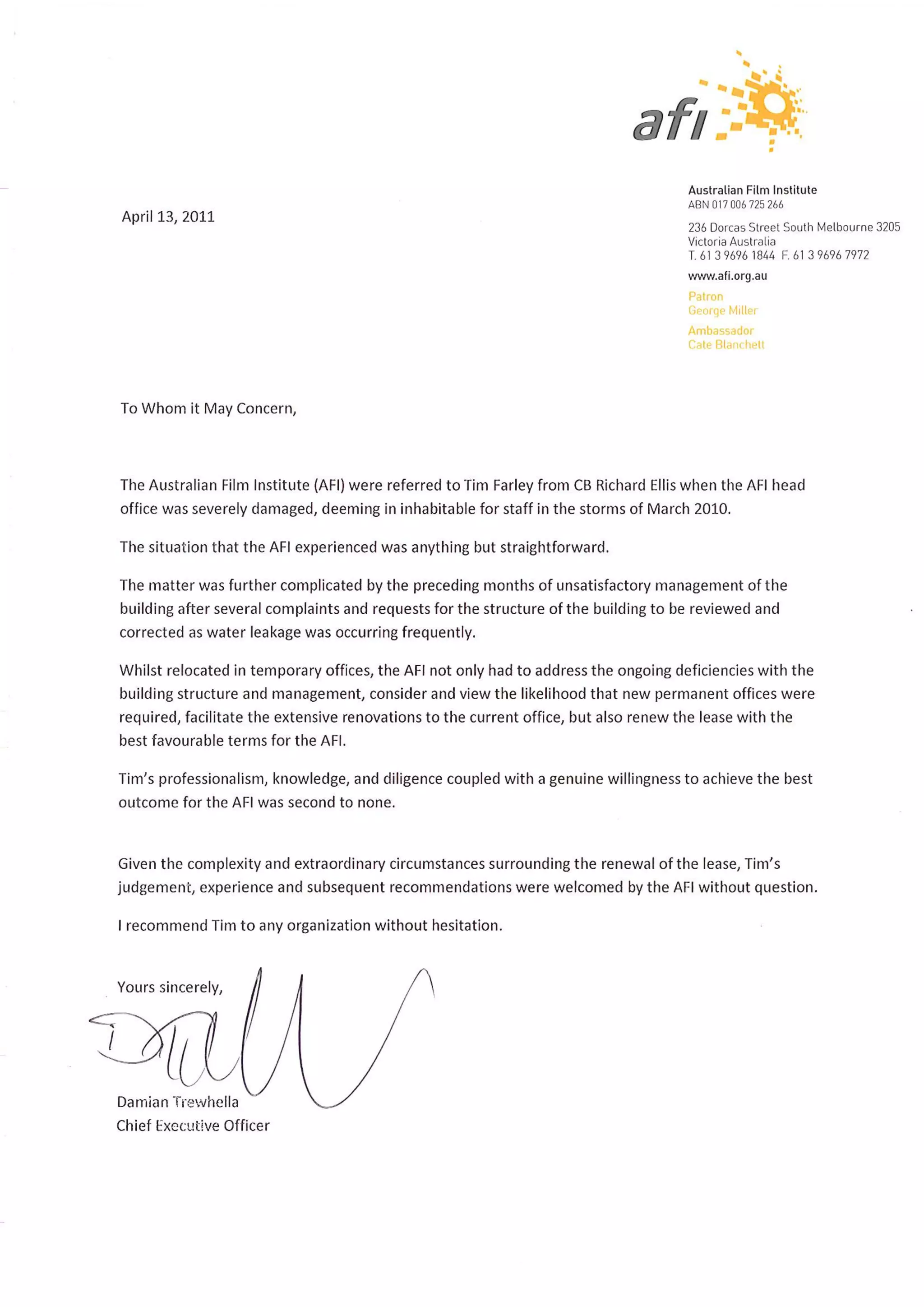 Tim Farley Reference Letter - AFI | PDF
