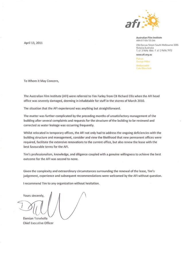 Tim Farley Reference Letter - AFI | PDF
