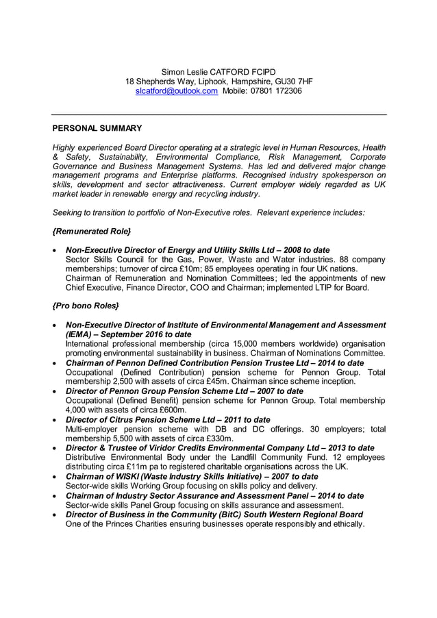 Simon Catford NED CV (2) | DOCX | Human Resources | Business