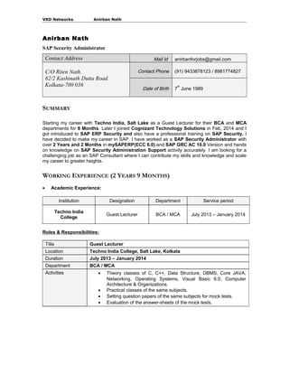 Anirban Nath resume | DOC | Databases | Computer Software and Applications