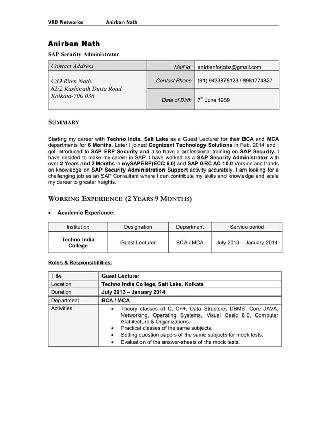 Anirban Nath resume | DOC | Databases | Computer Software and Applications
