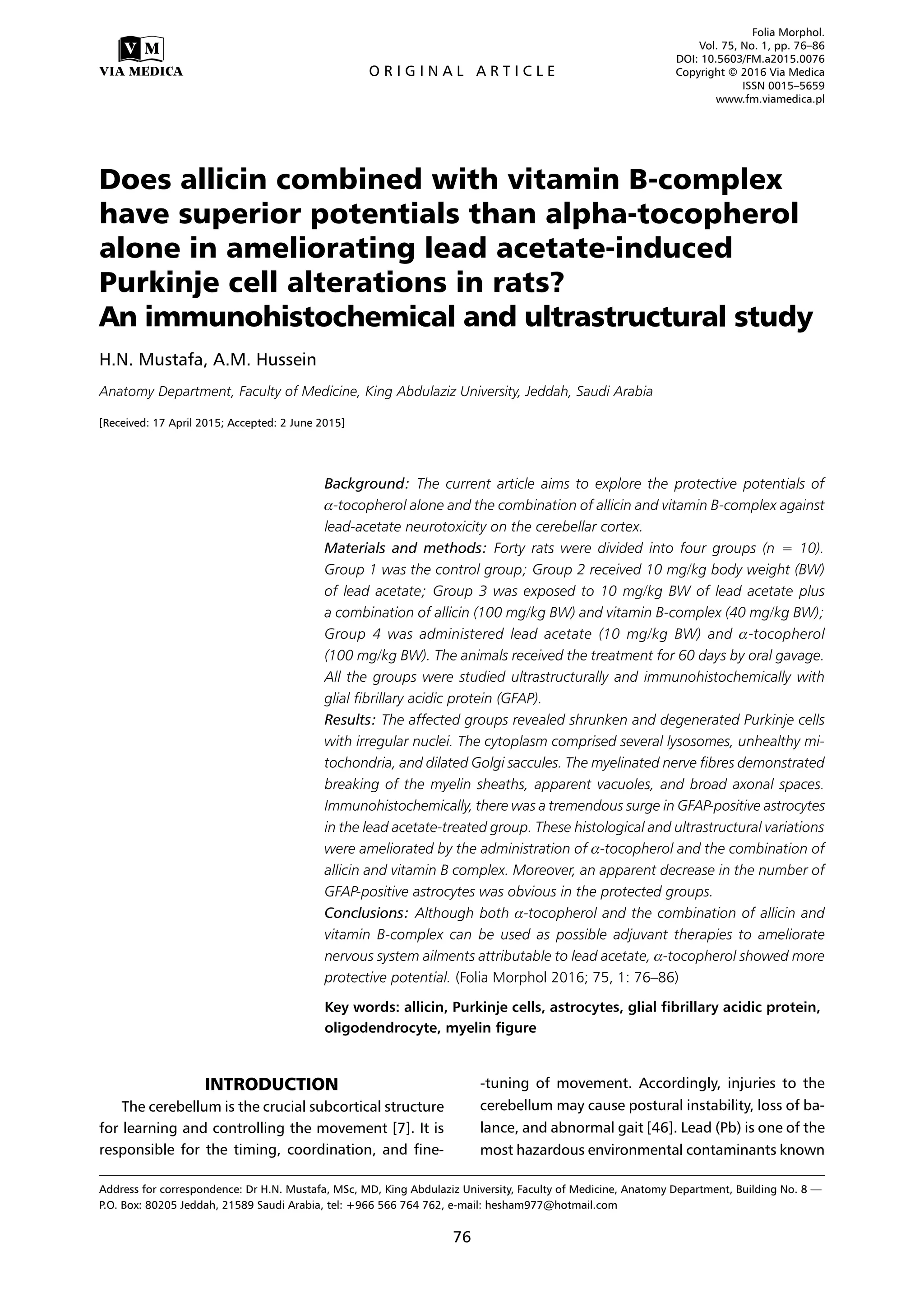 Does allicin combined with vitamin B-complex have superior potentials than alpha-tocopherol ...