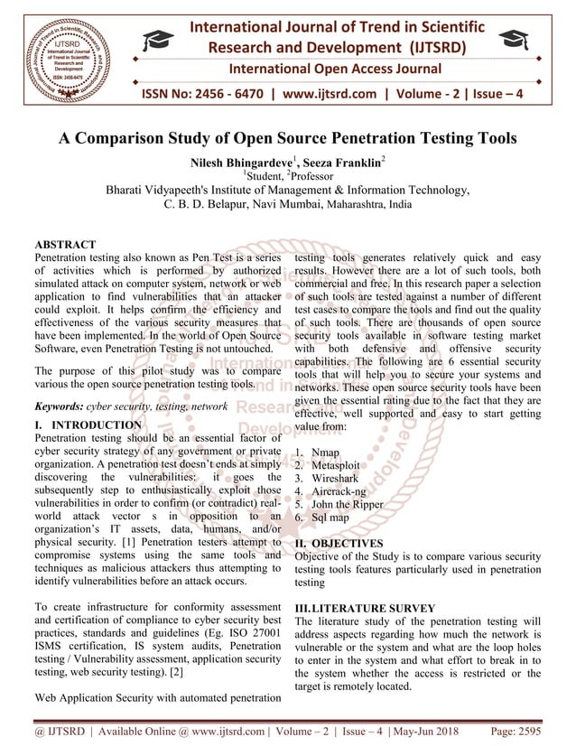 A Comparison Study of Open Source Penetration Testing Tools | PDF