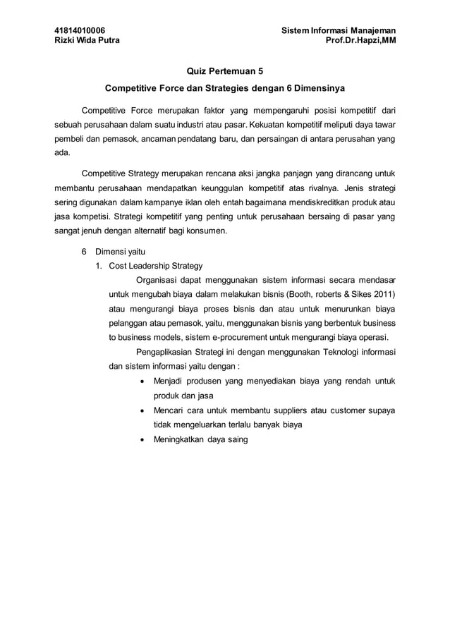 Elearning 4, Pertemuan 5, SIM, Rizki Wida Putra, Hapzi Ali, Competitive ...