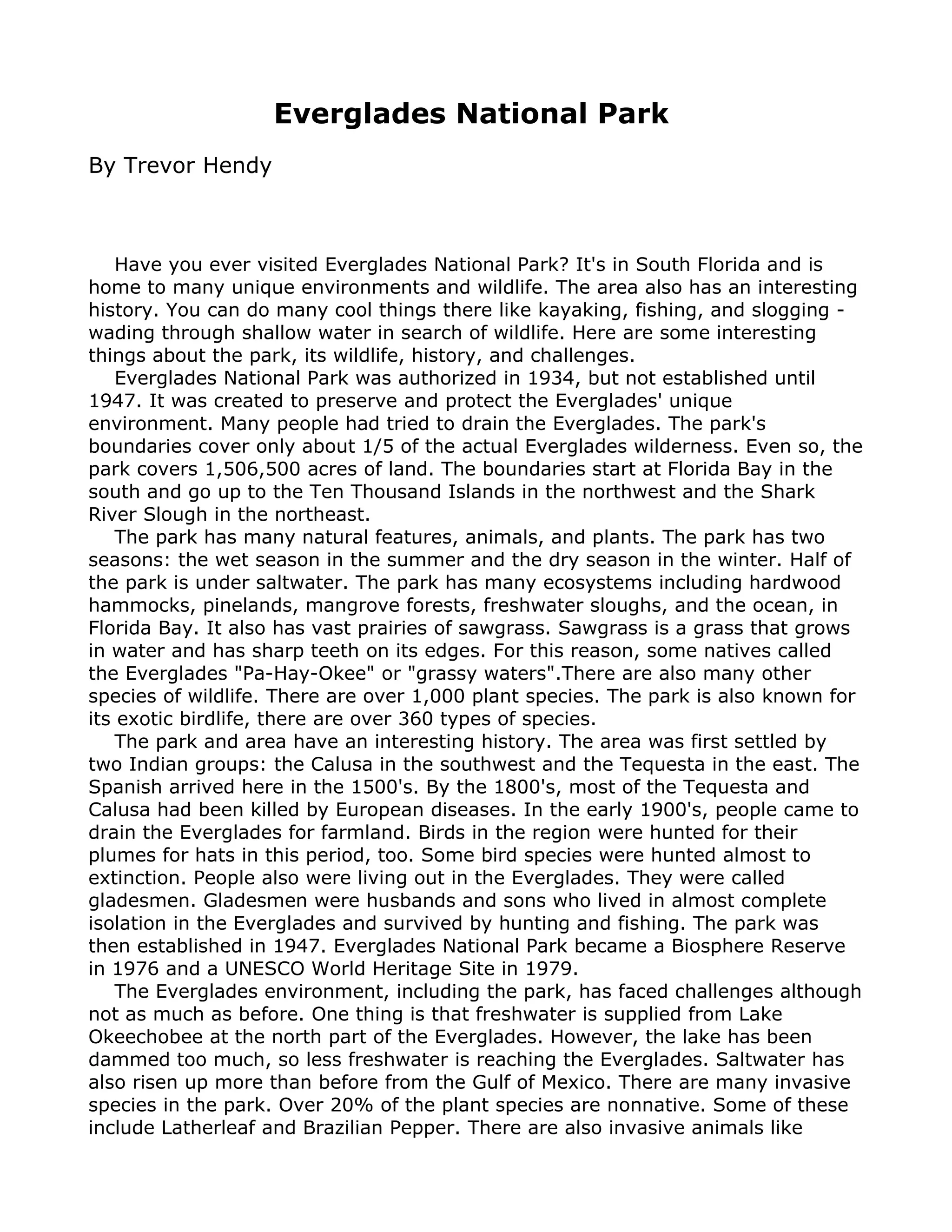 Everglades National Park | DOC | North America Travel | Travel Locations