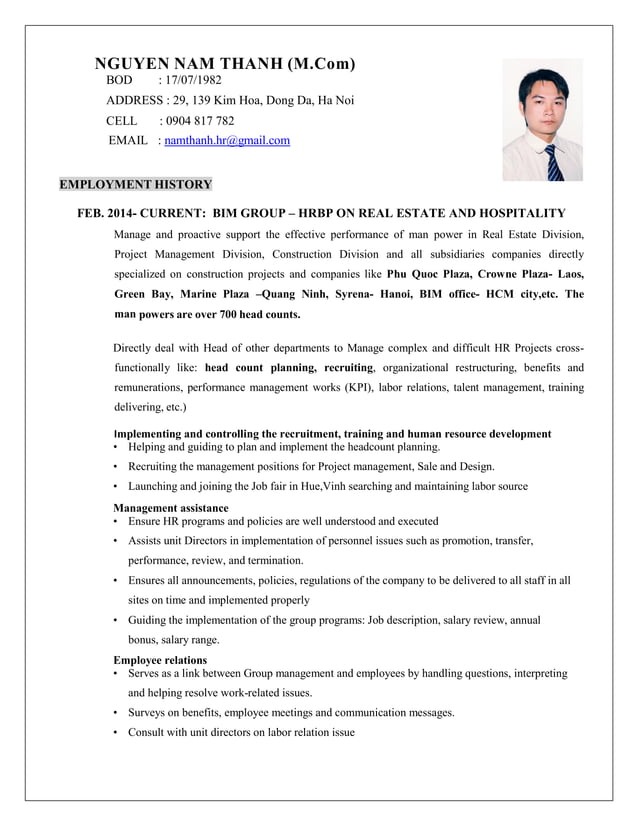 CV NGUYEN NAM THANH - HRBP | PDF