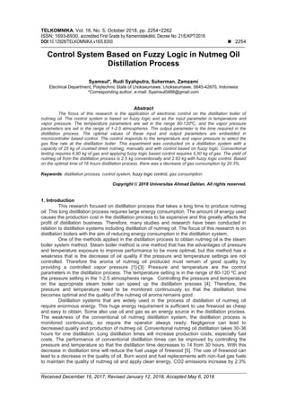 Control System Based on Fuzzy Logic in Nutmeg Oil Distillation Process | PDF | Home Appliances ...