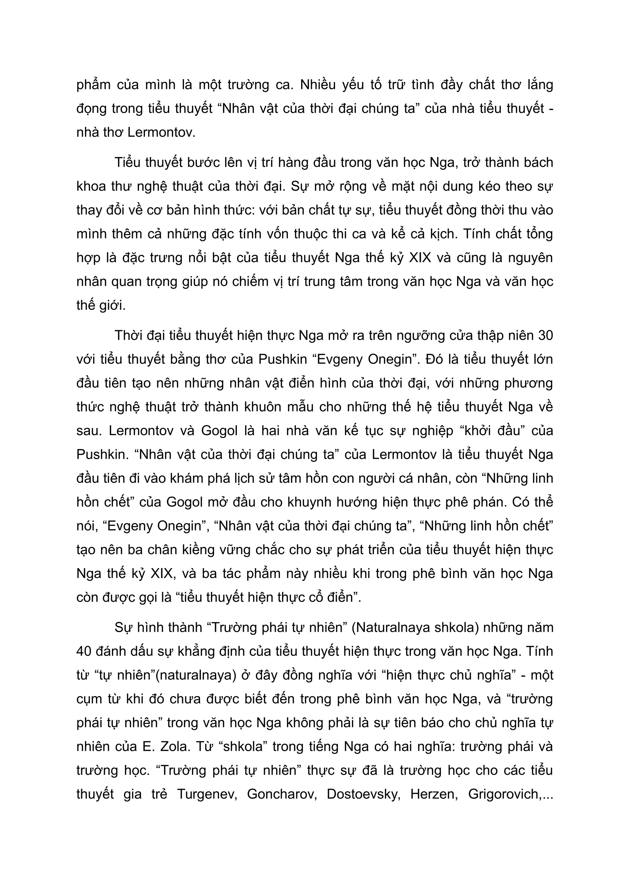 TIỂU THUYẾT HIỆN THỰC NGA THẾ KỶ XIX | PDF