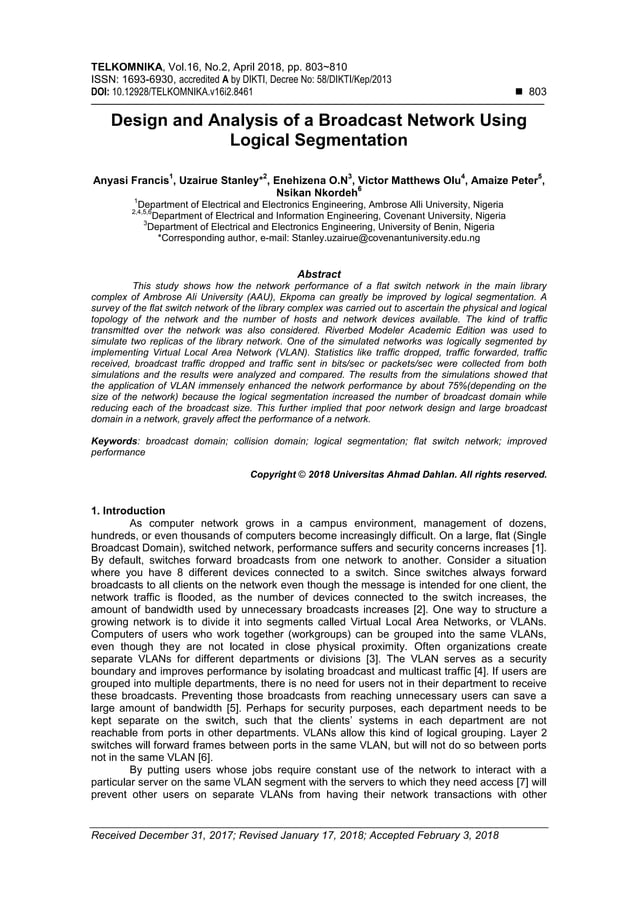 Design and Analysis of a Broadcast Network Using Logical Segmentation | PDF