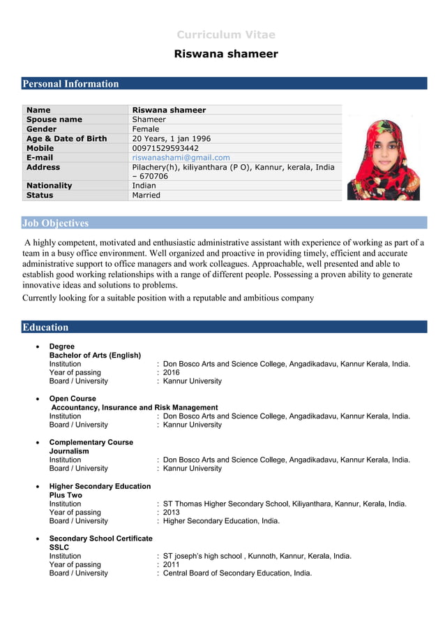 RISWANA SHAMEER RESUME_Final | PDF | Education