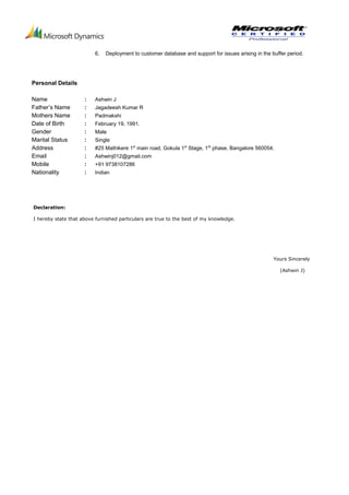 Ashwin J-resume | DOC | Databases | Computer Software and Applications