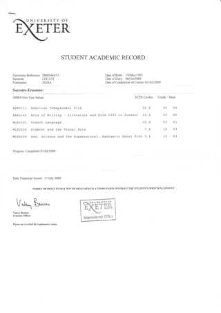 Erasmus Transcript | PDF | Undergraduate Education | College Education