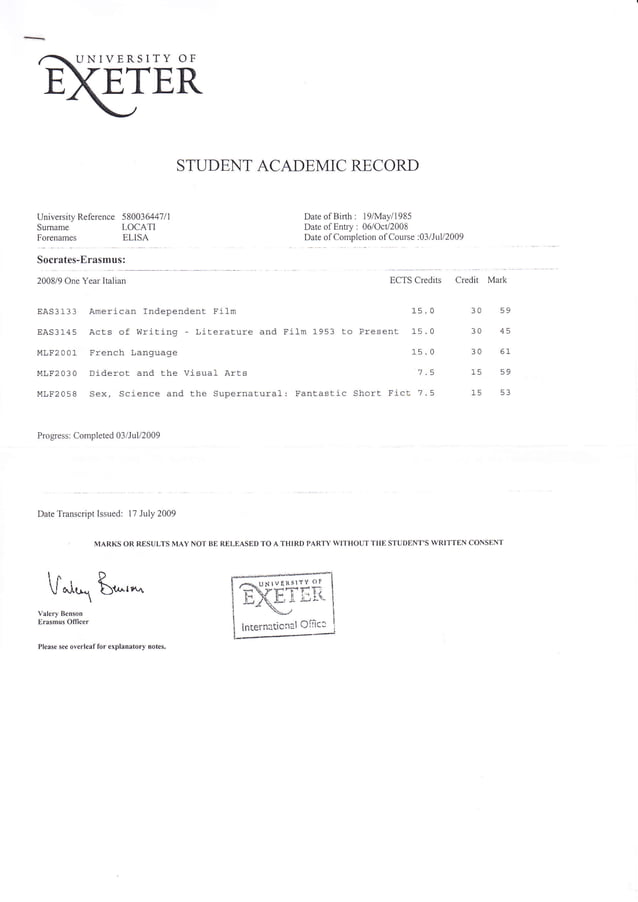 Erasmus Transcript | PDF | Undergraduate Education | College Education