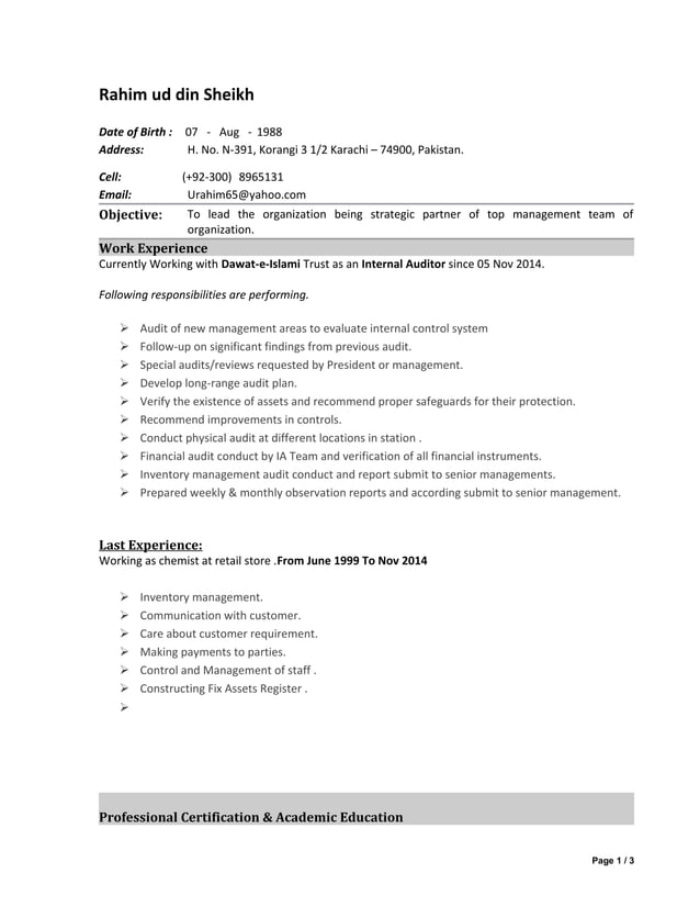 Resume Rahim ud din sheikh | PDF