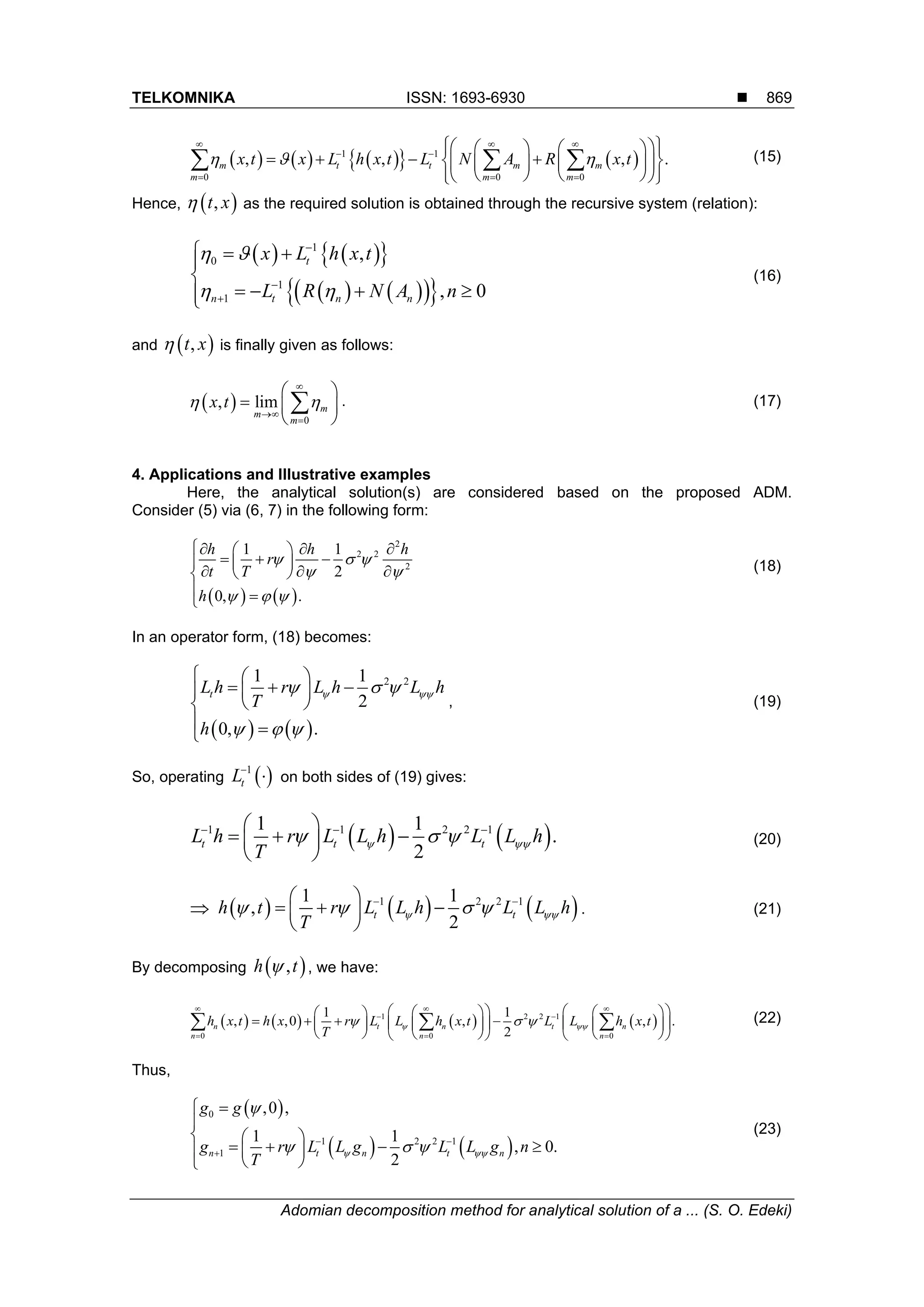 Adomian Decomposition Method For Analytical Solution Of A Continuous Arithmetic Asian Option