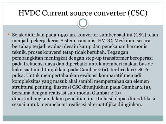 Perkembangan Teknologi HVDC Menggunakan CSC | PPT