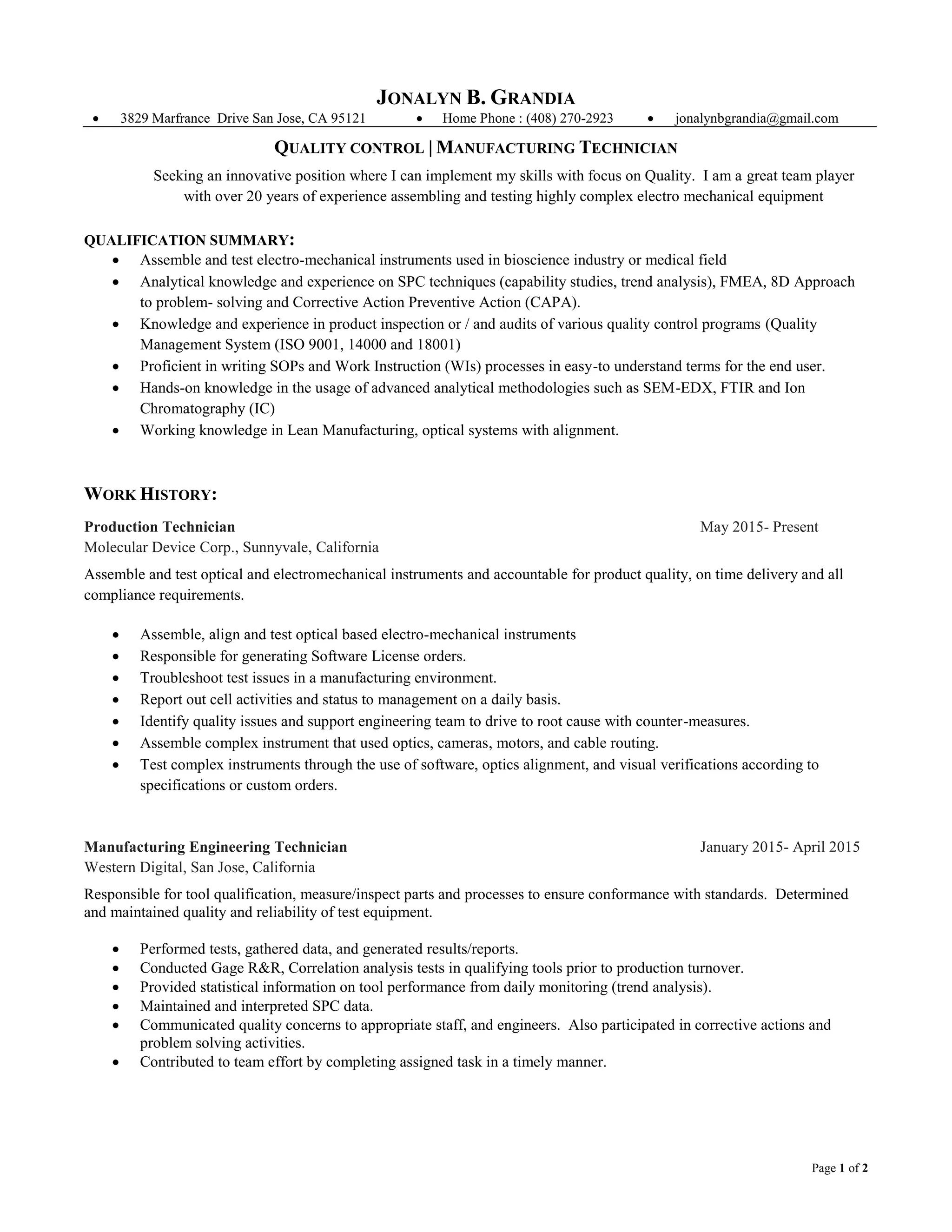 Jonalyn Grandia Resume | PDF