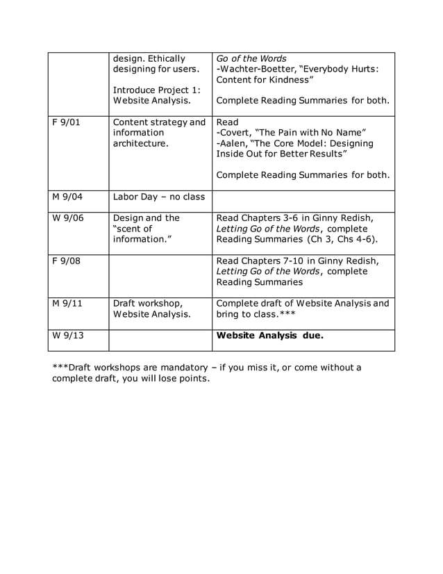 ENGL 419 Project 1 Schedule | PDF