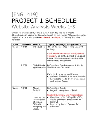 419 project1 schedule | PDF | Technology & Computing