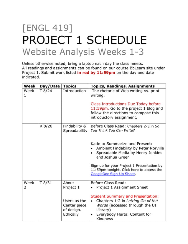 419 project1 schedule | PDF