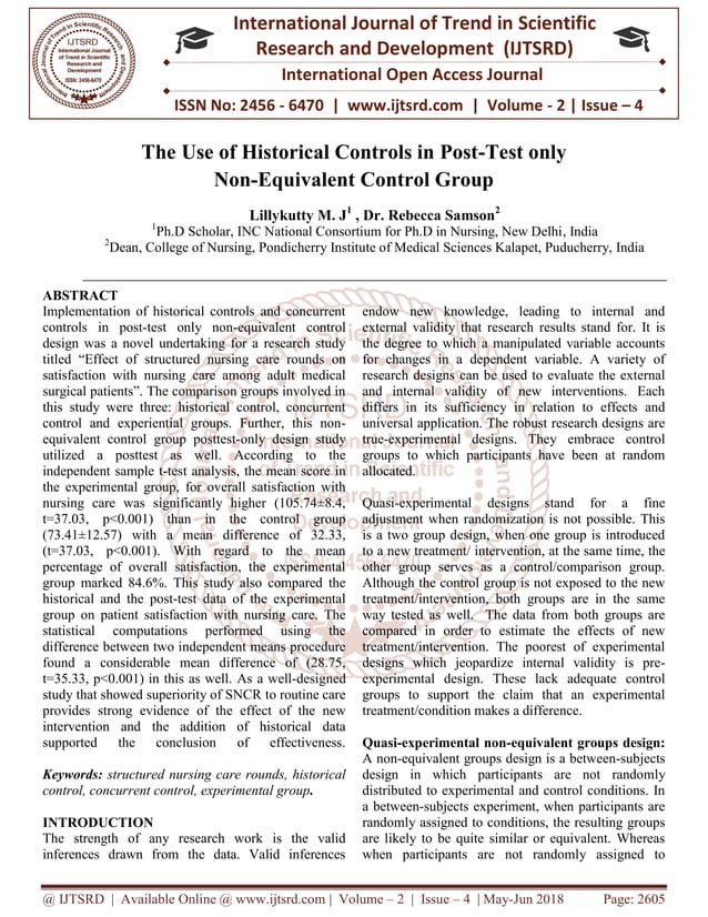 The Use of Historical Controls in Post-Test only Non-Equivalent Control ...