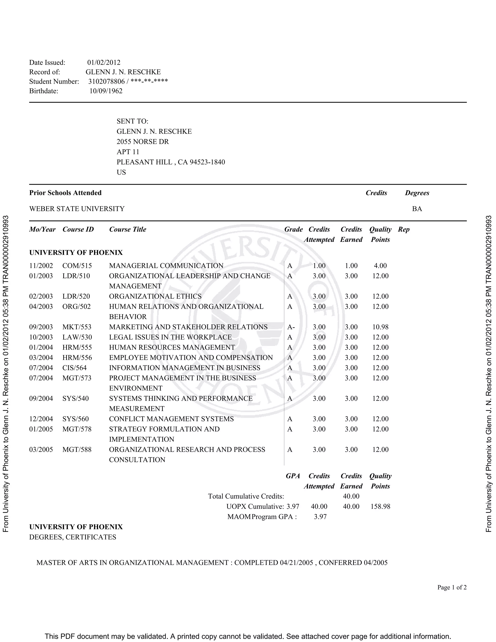 GR-Transcript - UOPHX | PDF