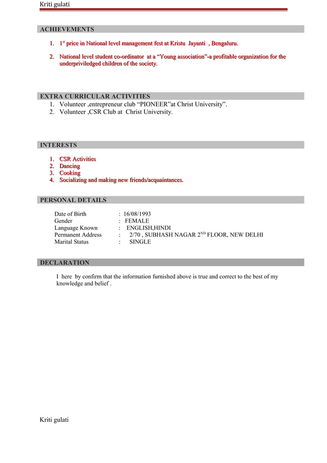 KRITI 'S RESUME NEW | DOC