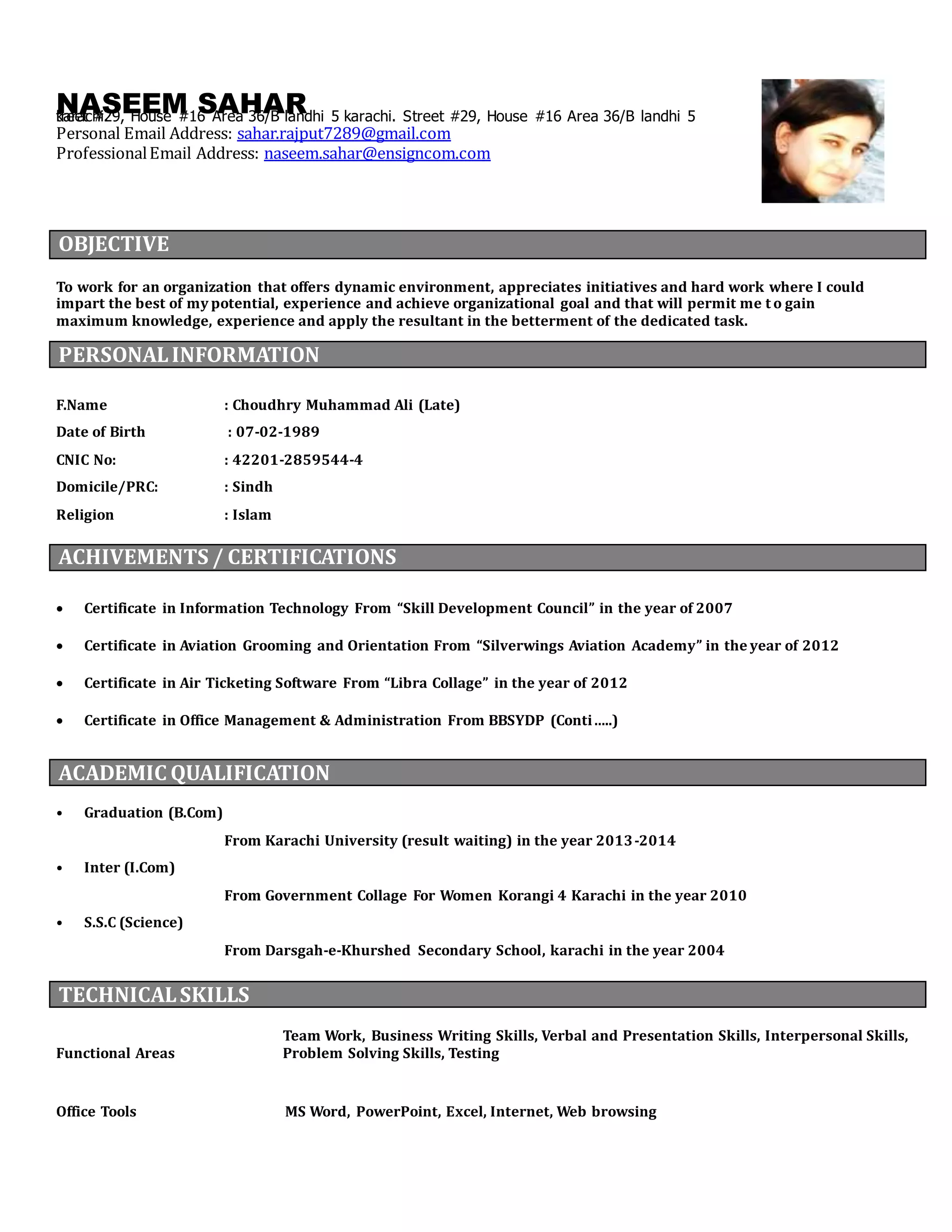 NASEEM SAHAR CV | DOCX | Business and Finance