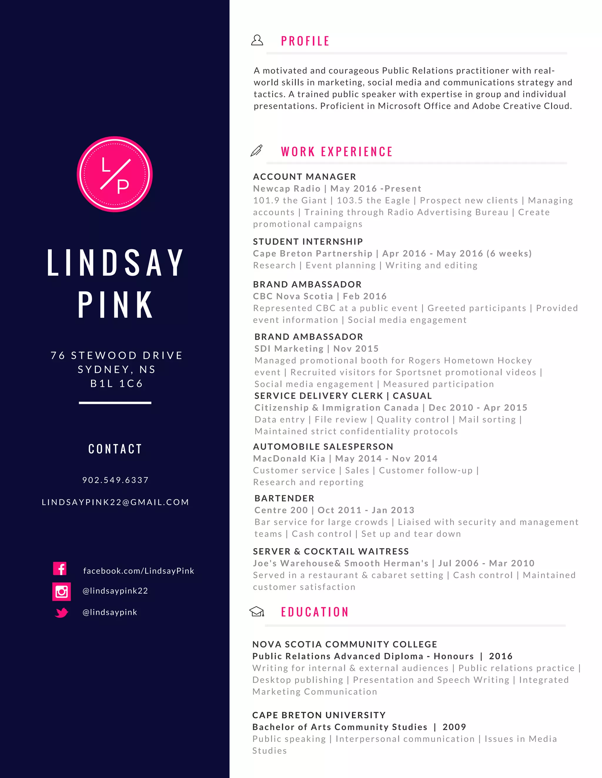 Lindsay Pink Resume | PDF