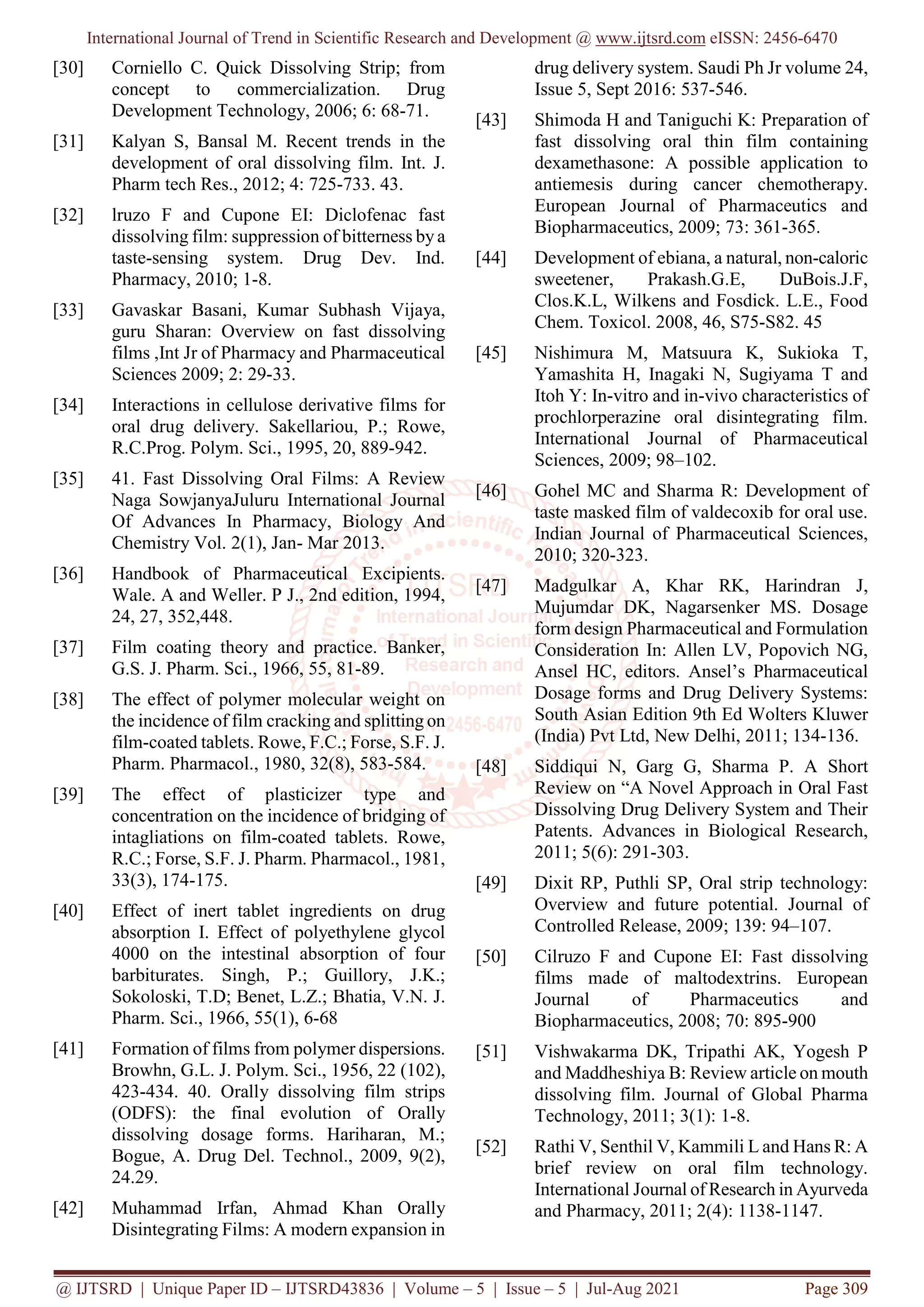 A Review on Fast Dissolving Oral Film | PDF