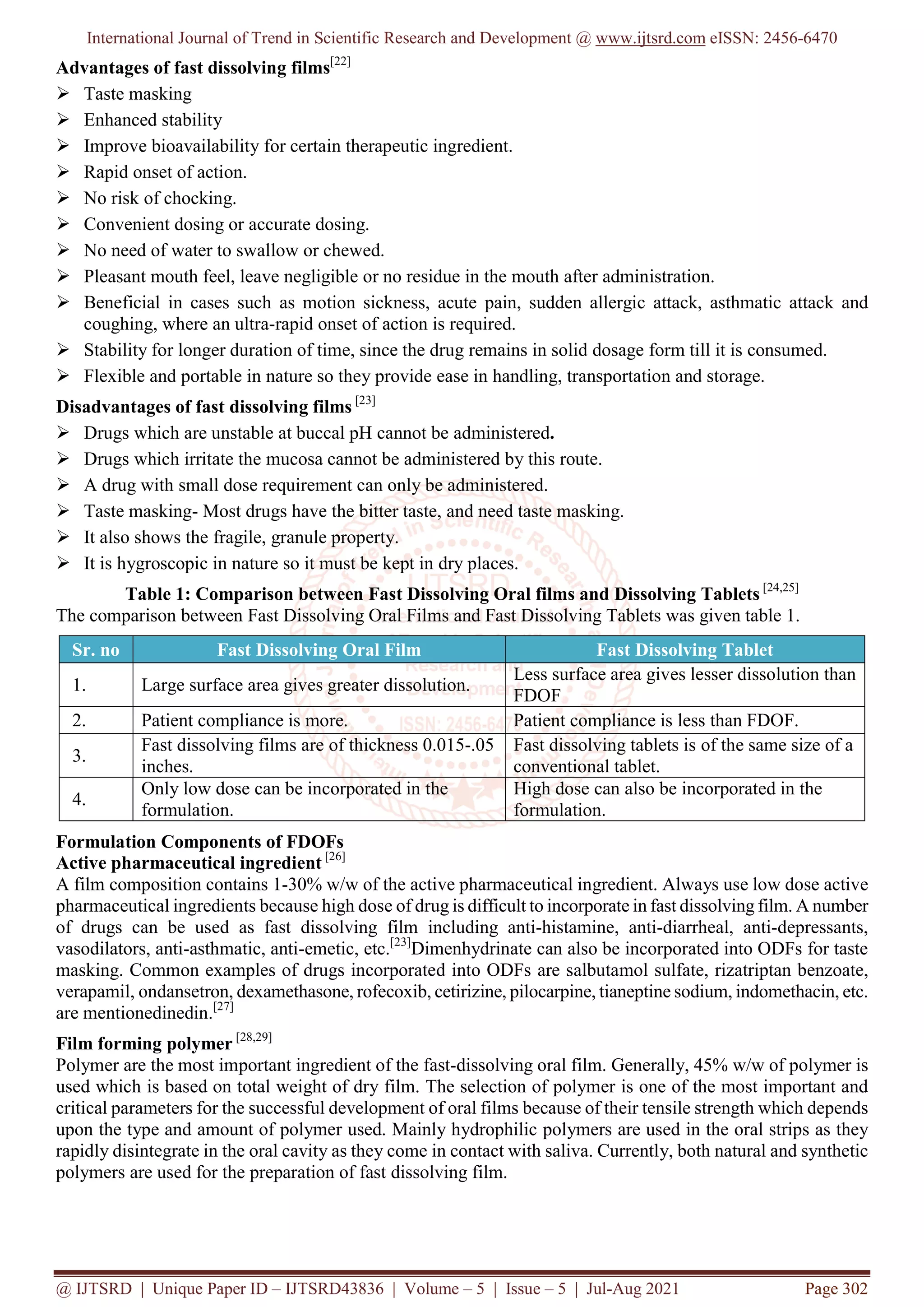 A Review on Fast Dissolving Oral Film | PDF