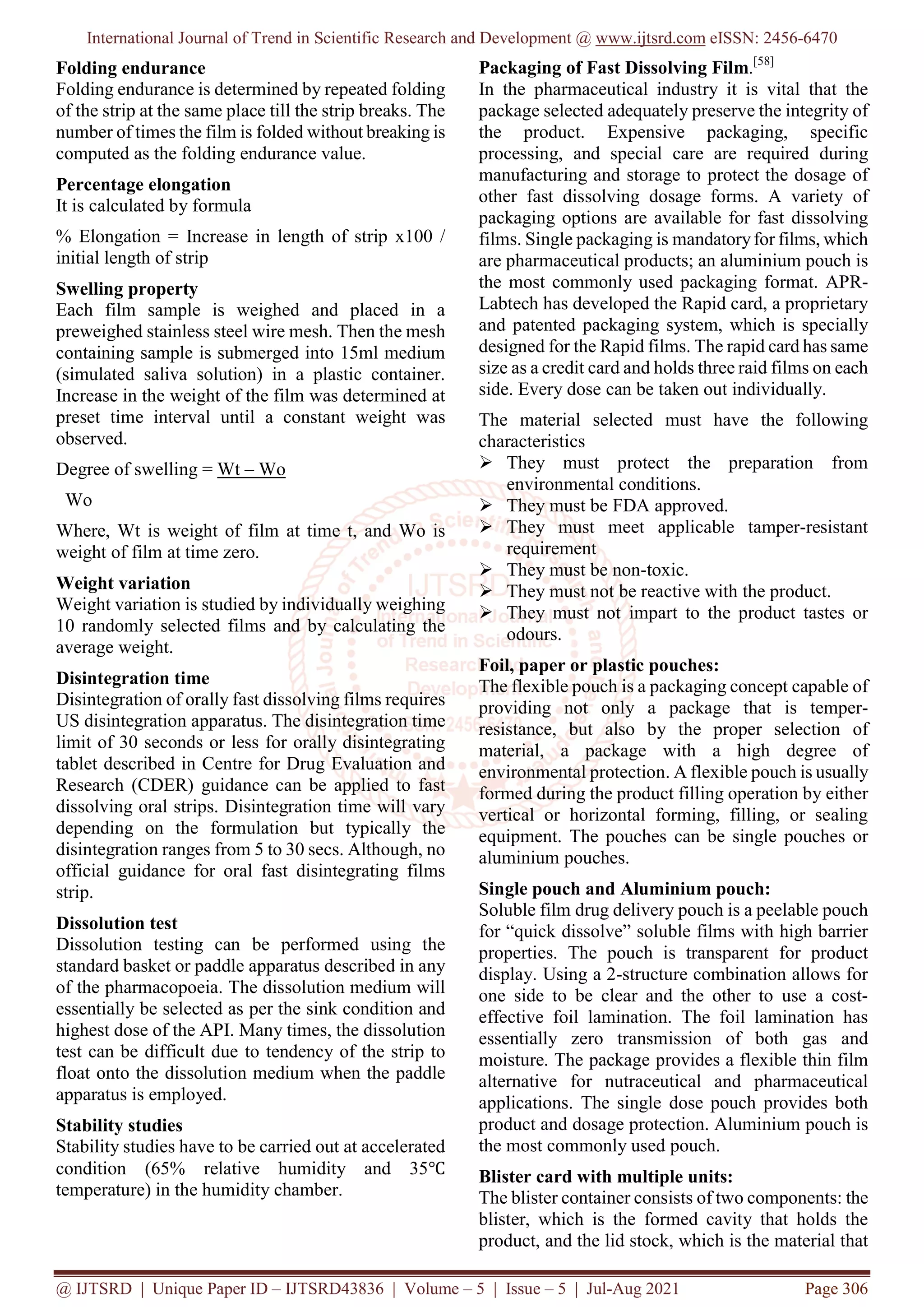 A Review on Fast Dissolving Oral Film | PDF