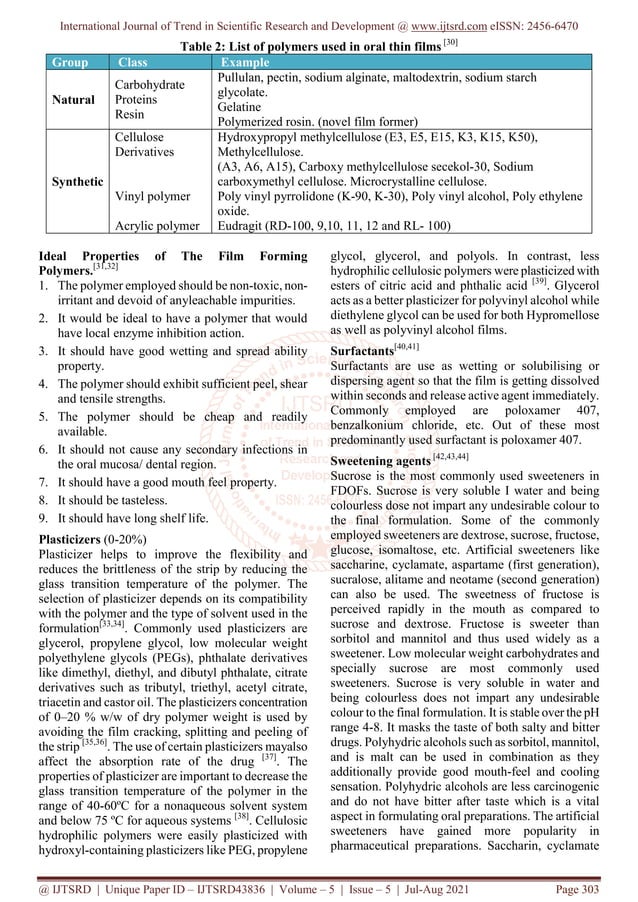 A Review on Fast Dissolving Oral Film | PDF