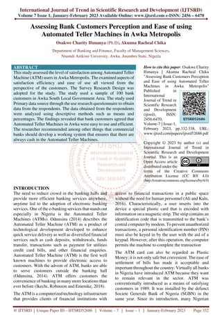 Assessing Bank Customers Perception and Ease of using Automated Teller Machines in Awka ...