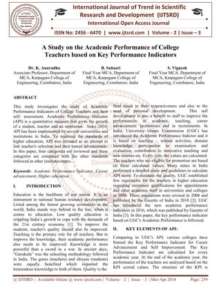 A Study on the Academic Performance of College Teachers based on Key ...